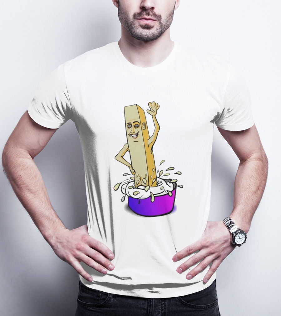 Belgian French Fry Cartoon Character Waving In Sauce Bowl T-Shirt