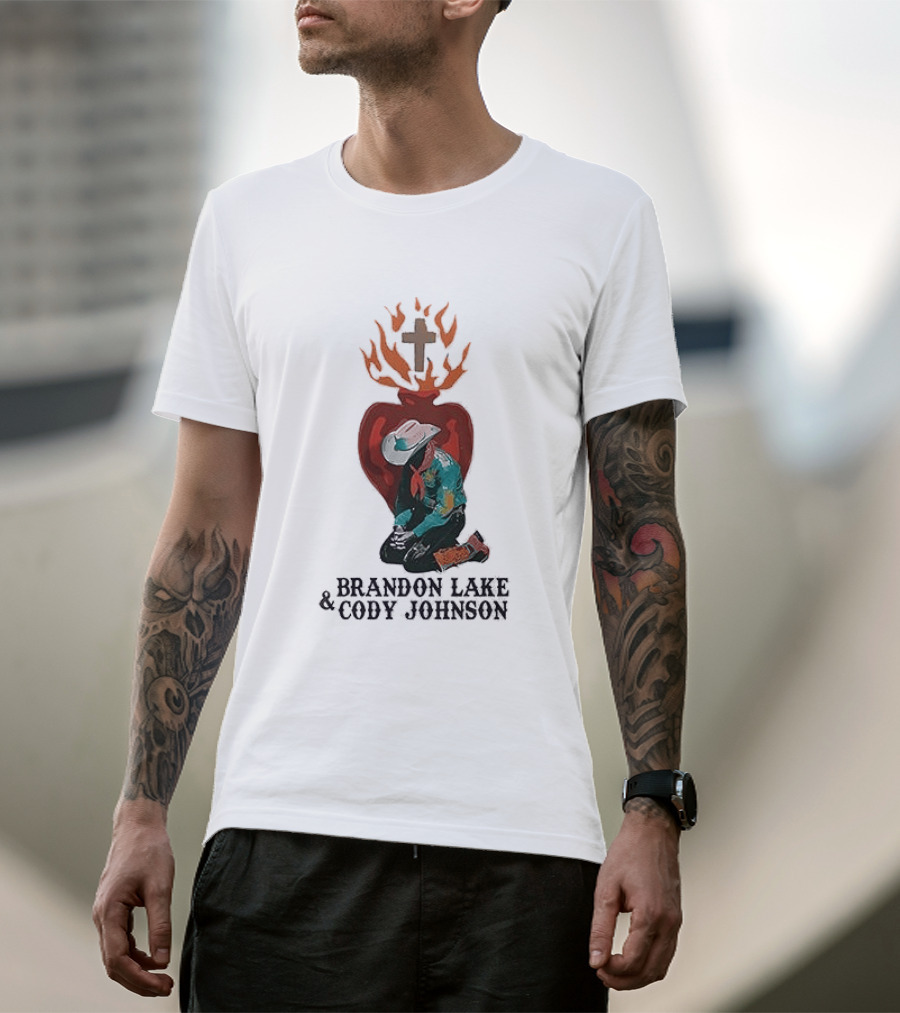 Brandon Lake Cody Johnson When A Cowboy Prays 2026 Cross Heart Flame T-Shirt