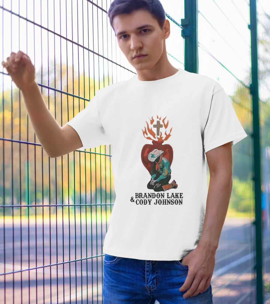 Brandon Lake Cody Johnson When A Cowboy Prays 2026 Cross Heart Flame T-Shirt