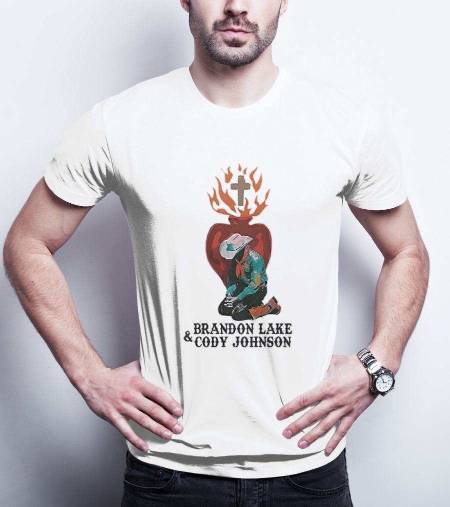 Brandon Lake Cody Johnson When A Cowboy Prays 2026 Cross Heart Flame T-Shirt