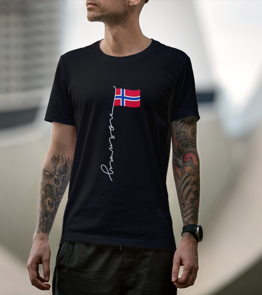 Norway Flag Cursive Text Norwegian Pride T-Shirt