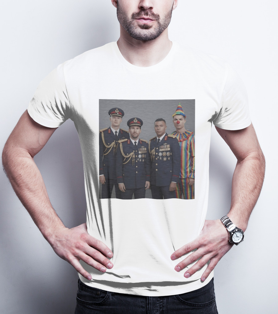 Erling Haaland Lionel Messi Kylian Mbappé Cristiano Ronaldo Military Clown Mashup T-Shirt