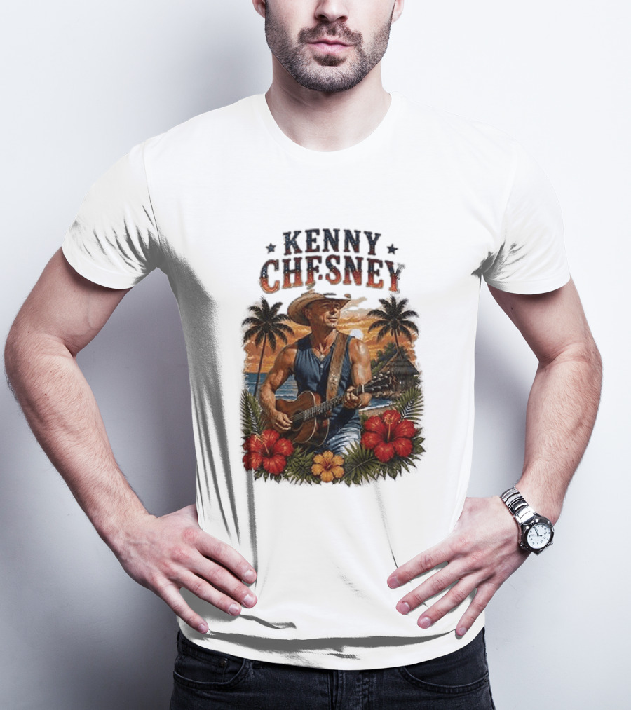 Kenny Chesney Tropical Paradise Vibes With Guitar And Palm Trees T-Shirt