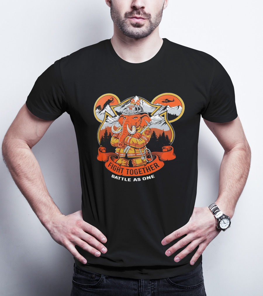 Sandy City FDC 0904 Elephant Firefighter Fight Together Battle As One Mountains Helicopter Wolf T-Shirt