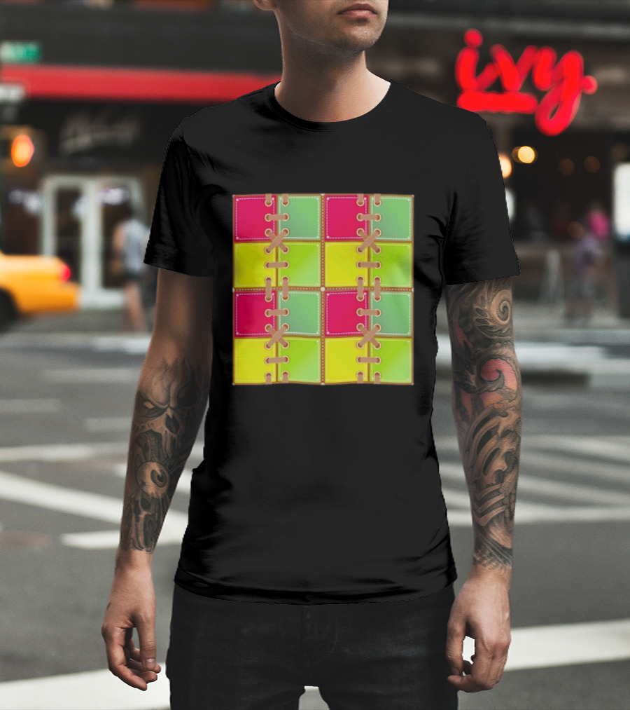 Seamless Laces Cut Vibrant Quadrant Squares T-Shirt