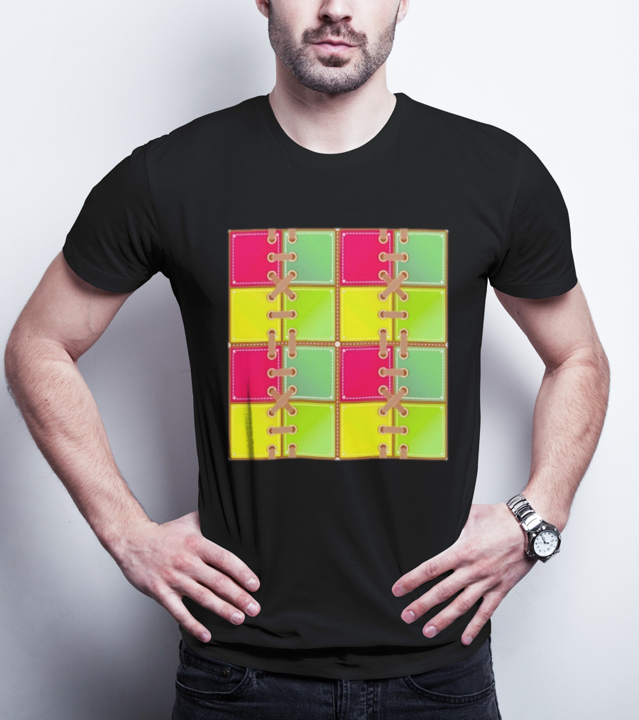 Seamless Laces Cut Vibrant Quadrant Squares T-Shirt