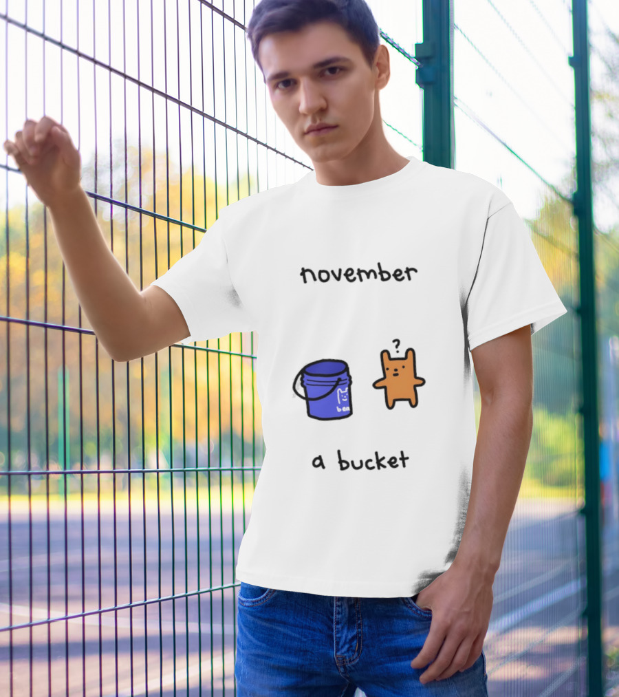 November A Bucket Doodle Minimalist Orange Character Blue Bucket T-Shirt