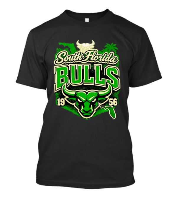 South Florida Bulls 1956 NCAA College Football Palm Tree Map Green Bull T-Shirt