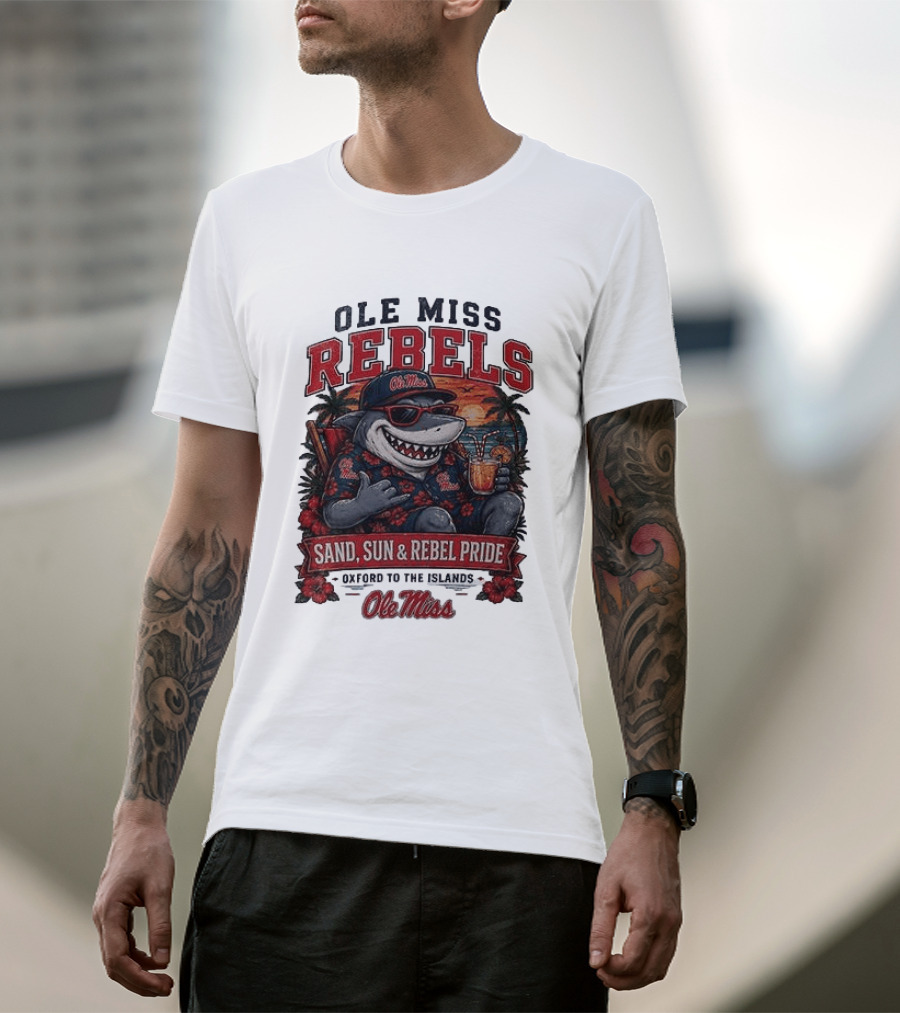 Ole Miss Rebels Shark Sand Sun Rebel Pride Oxford To The Islands T-Shirt