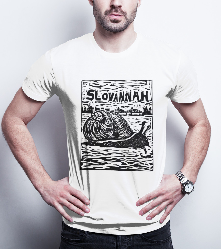 Slovannah Snail Woodcut Linocut Savannah Artistry T-Shirt