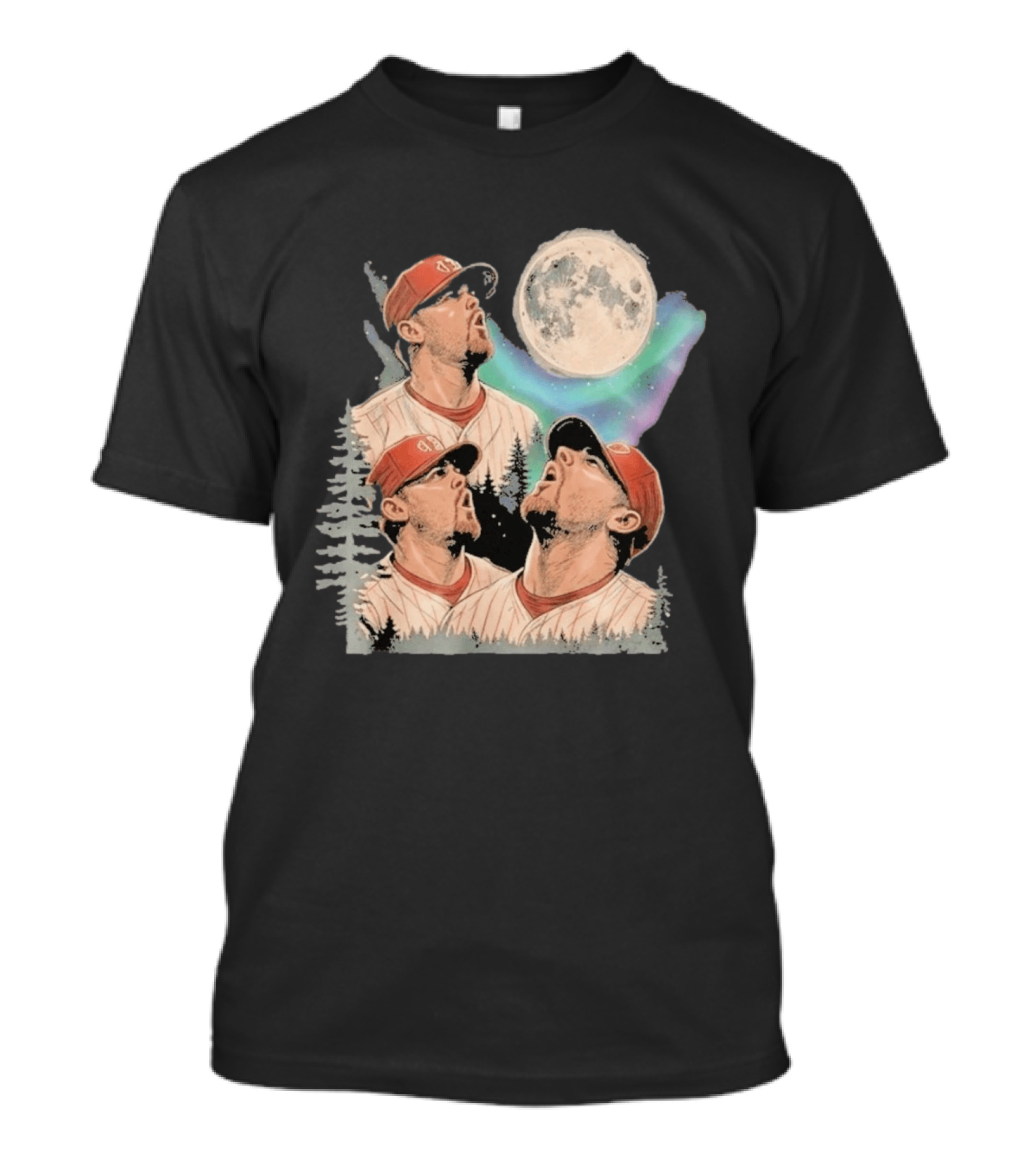 Three Howling Phillies 2026 Randy Wolf Meme Vintage Baseball Art Baseball Moon Forest T-Shirt