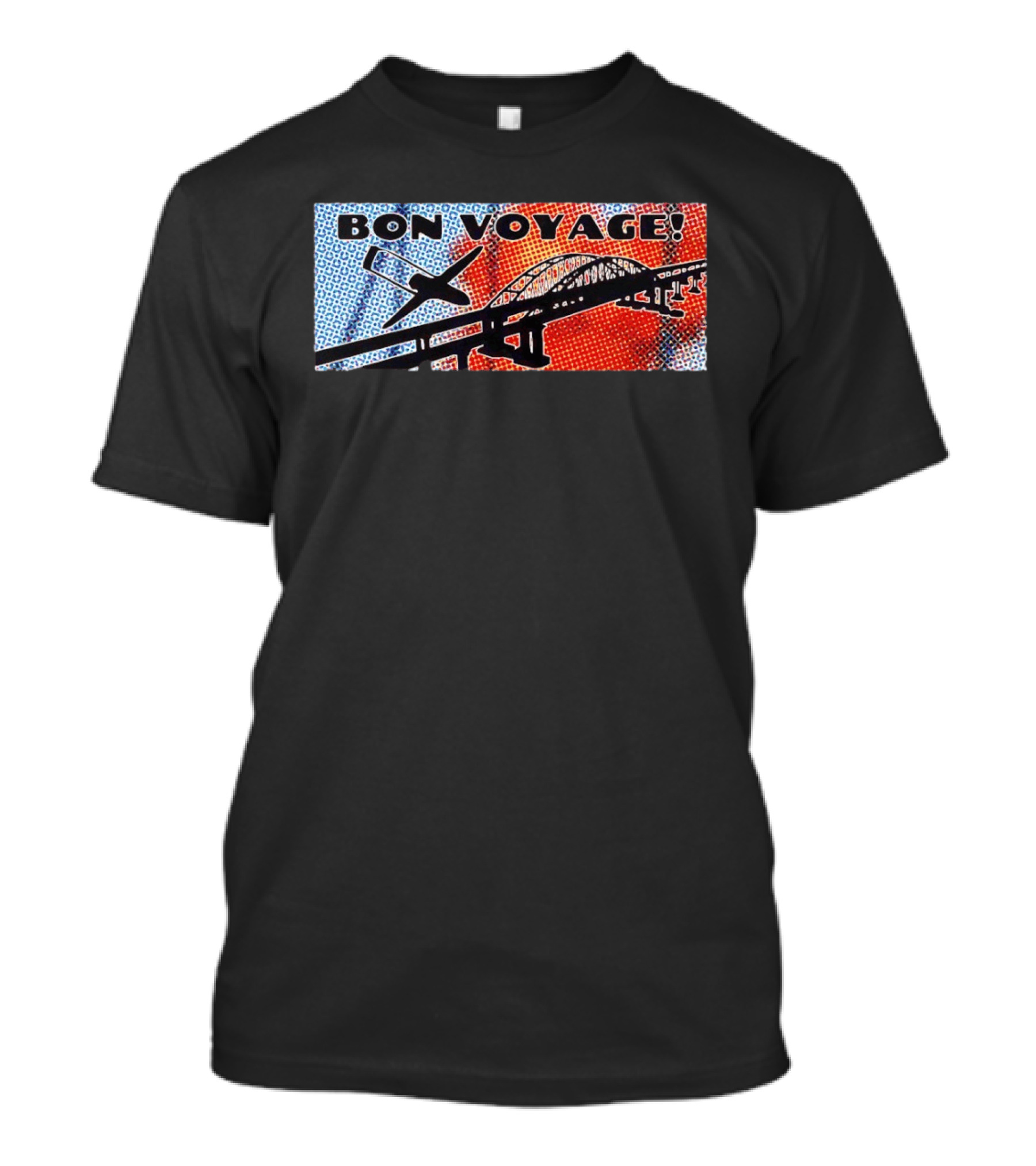 Bon Voyage Halftone Airplane And Bridge Travel T-Shirt