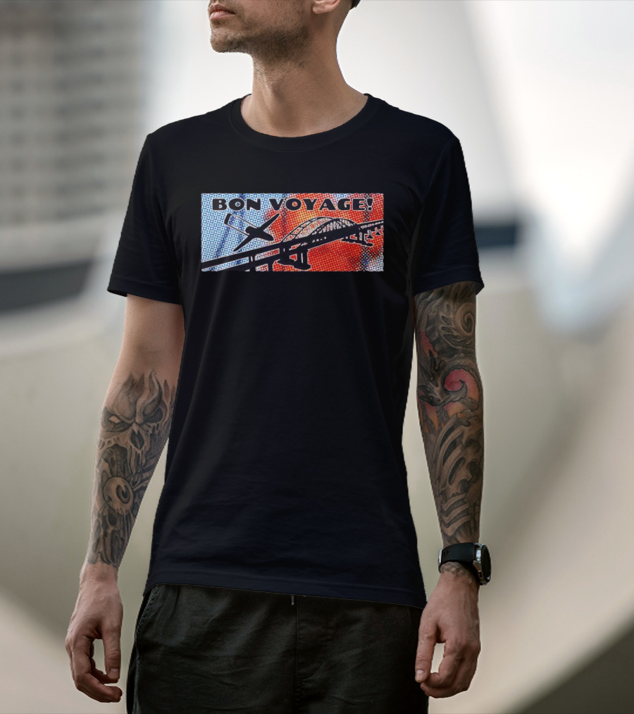 Bon Voyage Halftone Airplane And Bridge Travel T-Shirt