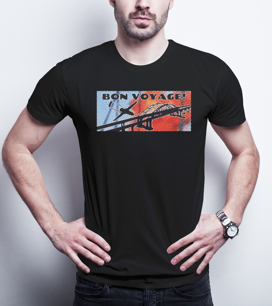 Bon Voyage Halftone Airplane And Bridge Travel T-Shirt