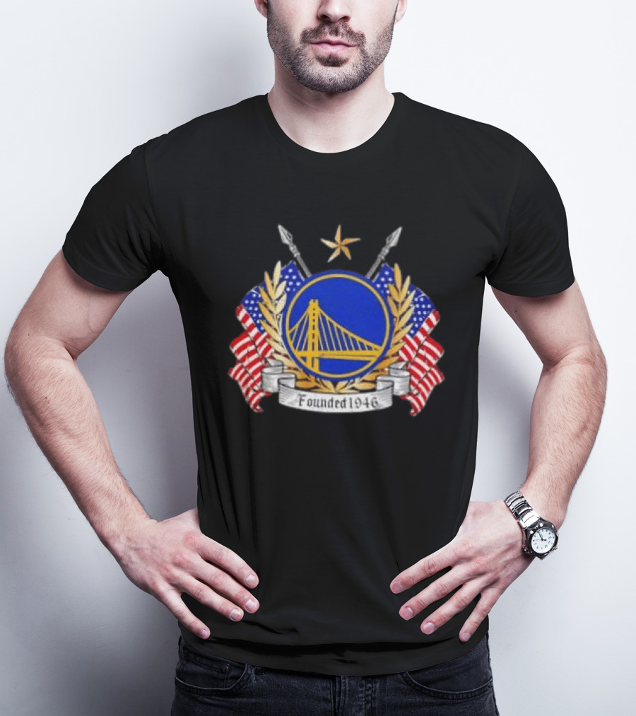 Golden State Warriors 1946 Emblem American Flags Distressed T-Shirt