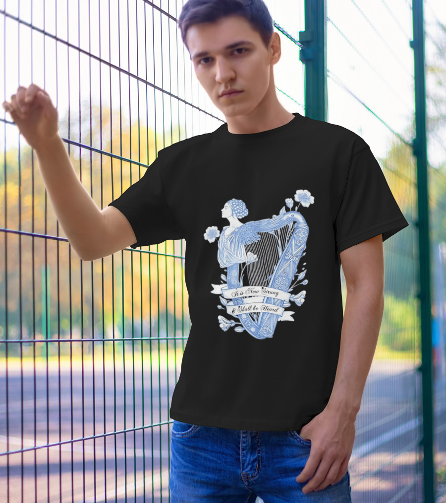 It Is New Strung And Shall Be Heard Harp Celtic Angelic Floral T-Shirt