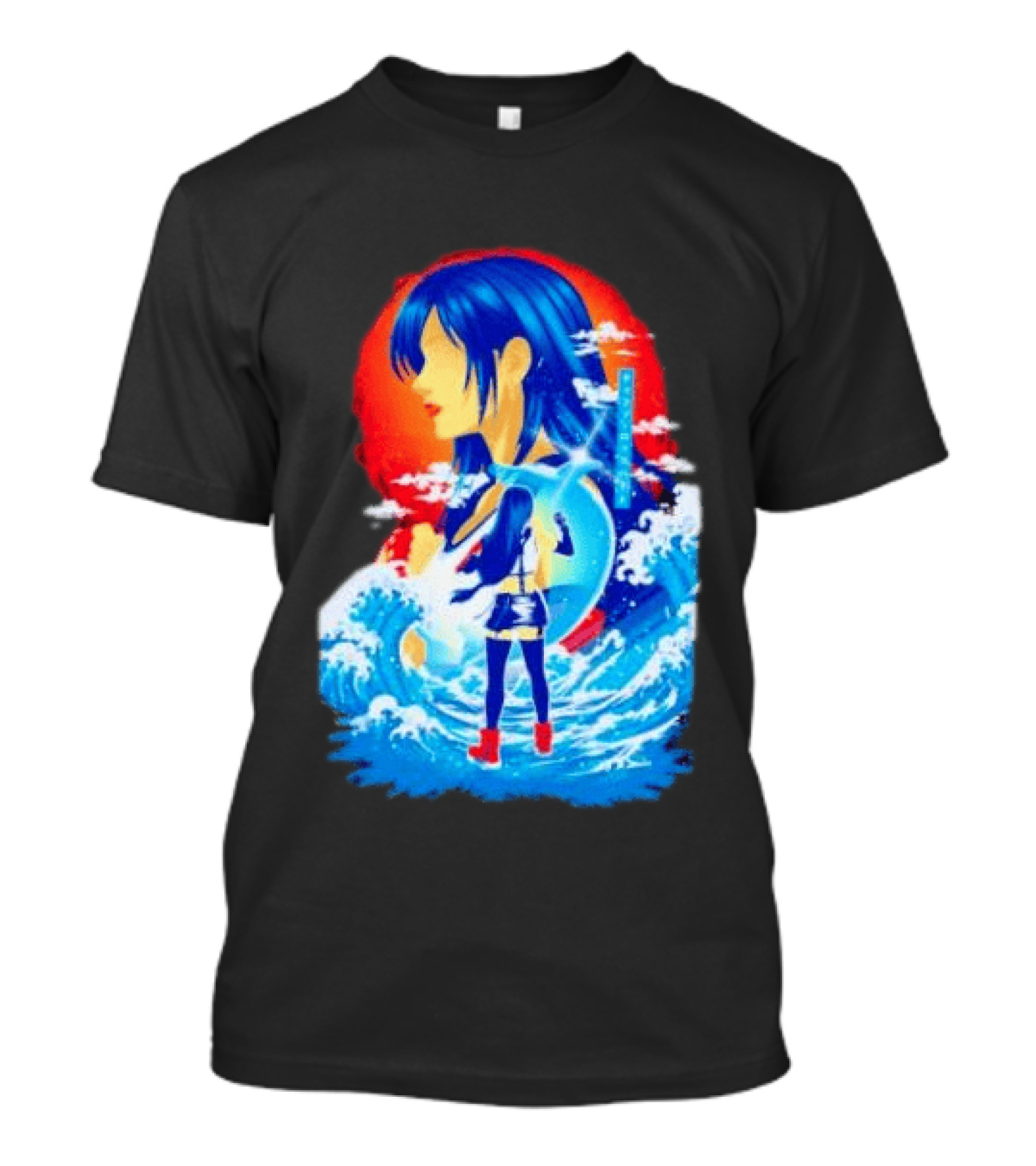 Tifa Lockhart Final Fantasy Japanese Wave Anime Art Ocean Scene T-Shirt
