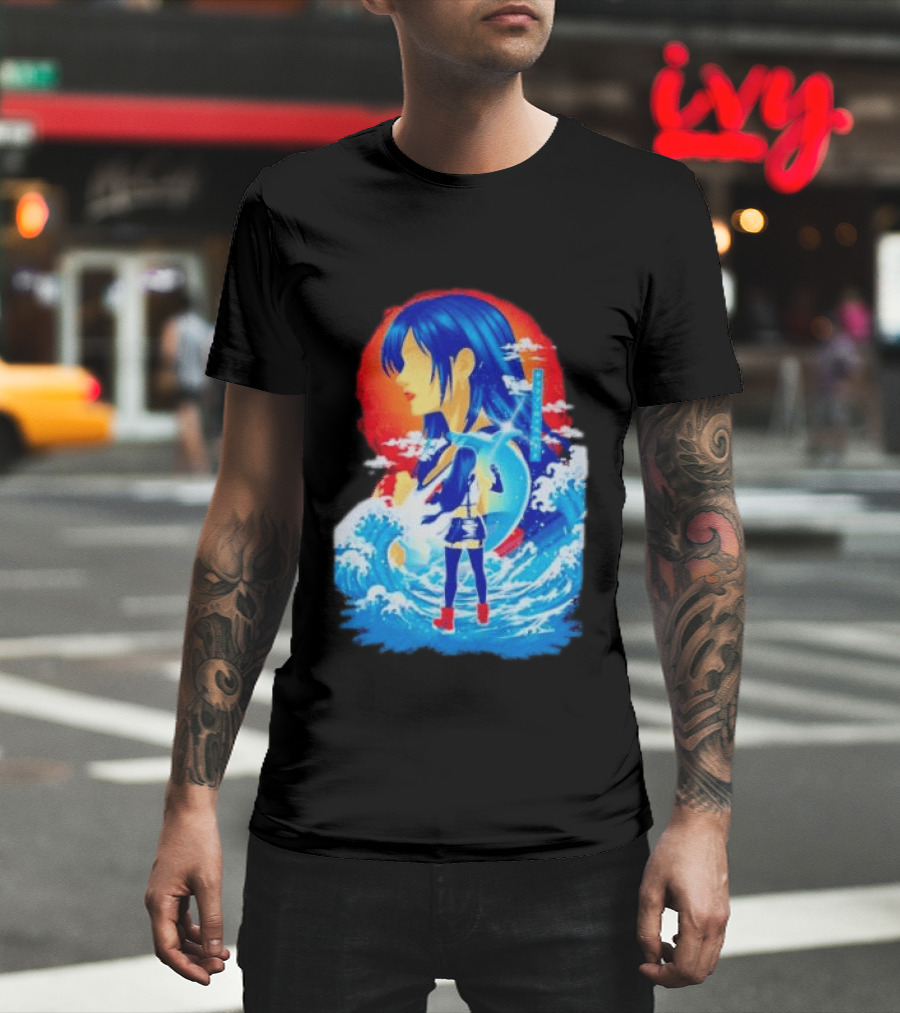 Tifa Lockhart Final Fantasy Japanese Wave Anime Art Ocean Scene T-Shirt