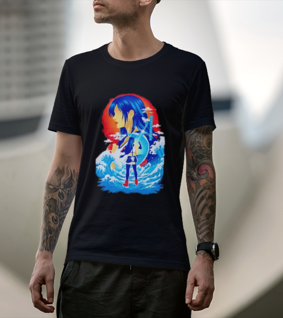 Tifa Lockhart Final Fantasy Japanese Wave Anime Art Ocean Scene T-Shirt
