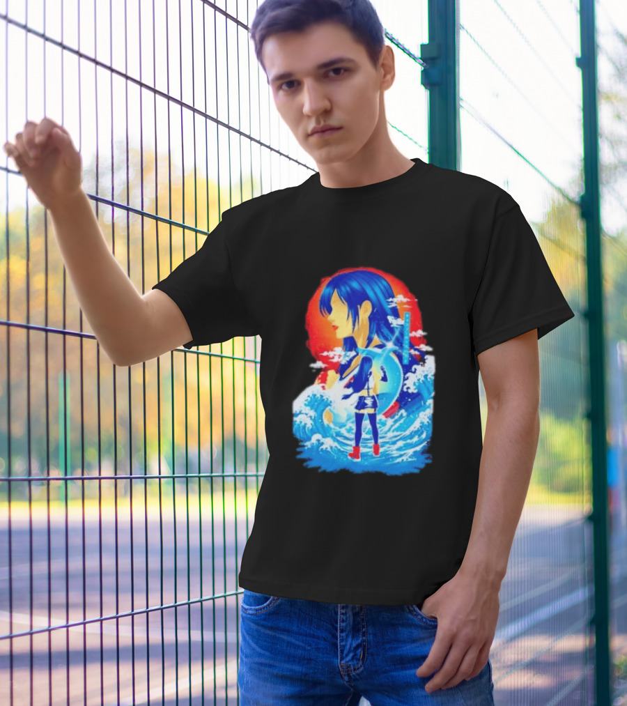 Tifa Lockhart Final Fantasy Japanese Wave Anime Art Ocean Scene T-Shirt