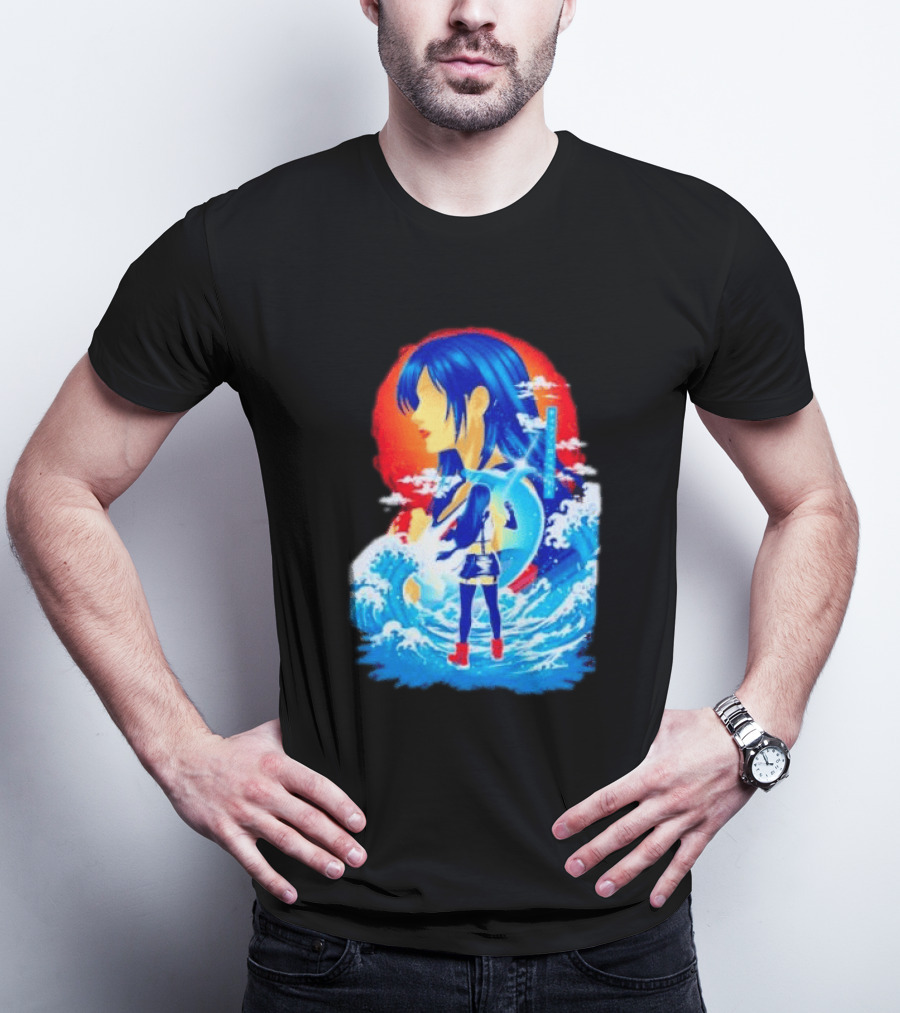 Tifa Lockhart Final Fantasy Japanese Wave Anime Art Ocean Scene T-Shirt