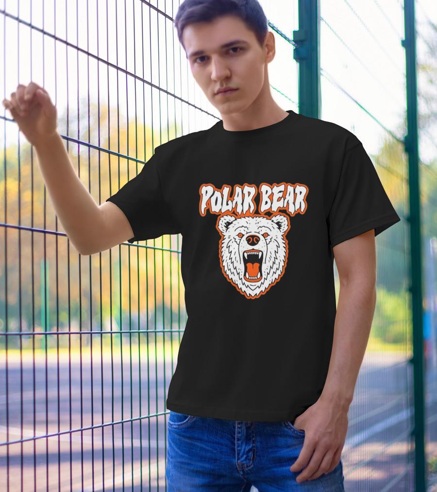 Polar Bear Roaring White Bear Face Orange Accents T-Shirt