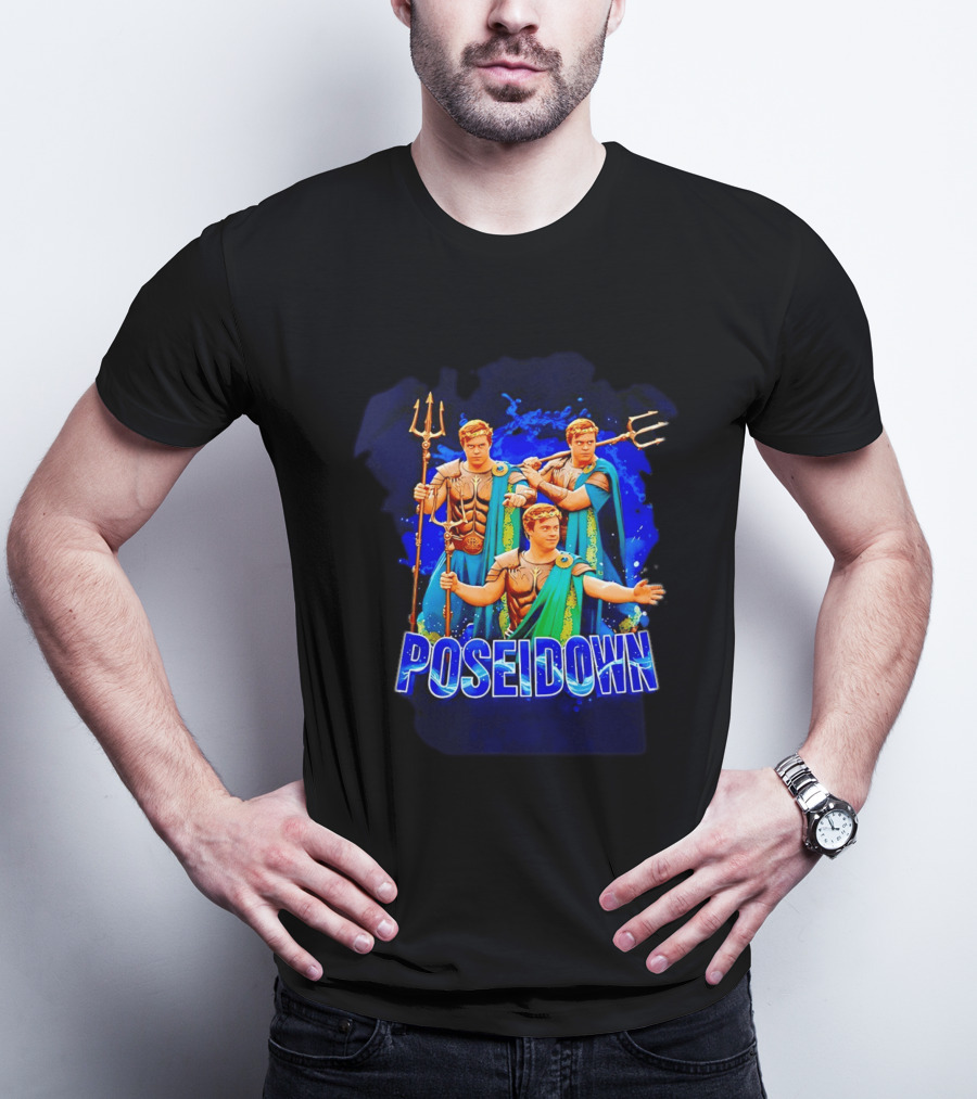 Poseidown Trident Meme Poseidon Blue Cape T-Shirt