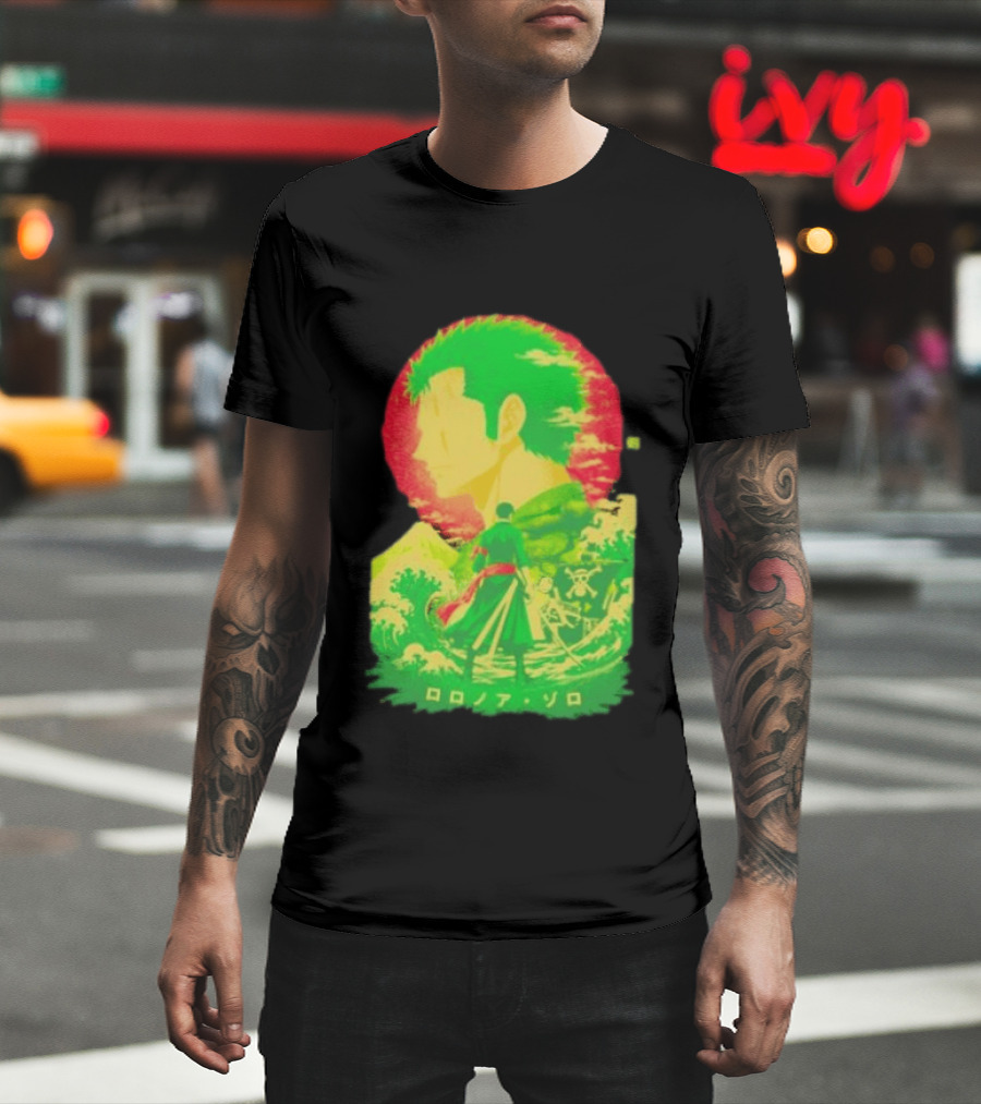 Roronoa Zoro One Piece Ukiyo E Kanji Waves Anime Series T-Shirt