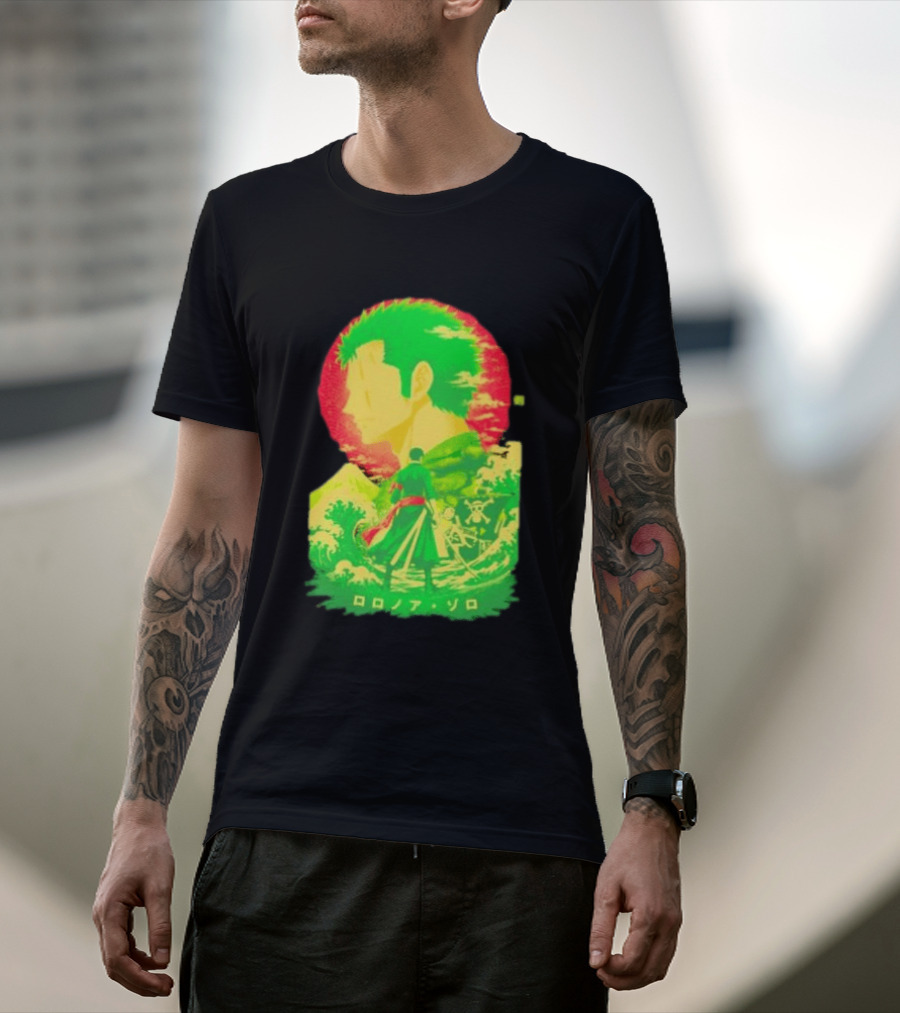 Roronoa Zoro One Piece Ukiyo E Kanji Waves Anime Series T-Shirt