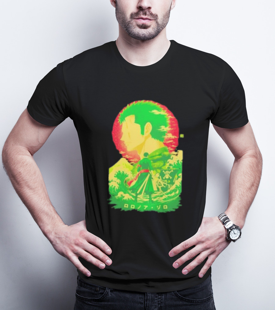 Roronoa Zoro One Piece Ukiyo E Kanji Waves Anime Series T-Shirt