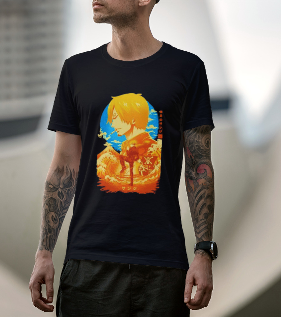 Sanji Black Leg One Piece Anime Manga Ocean Scene Luffy Jolly Roger T-Shirt
