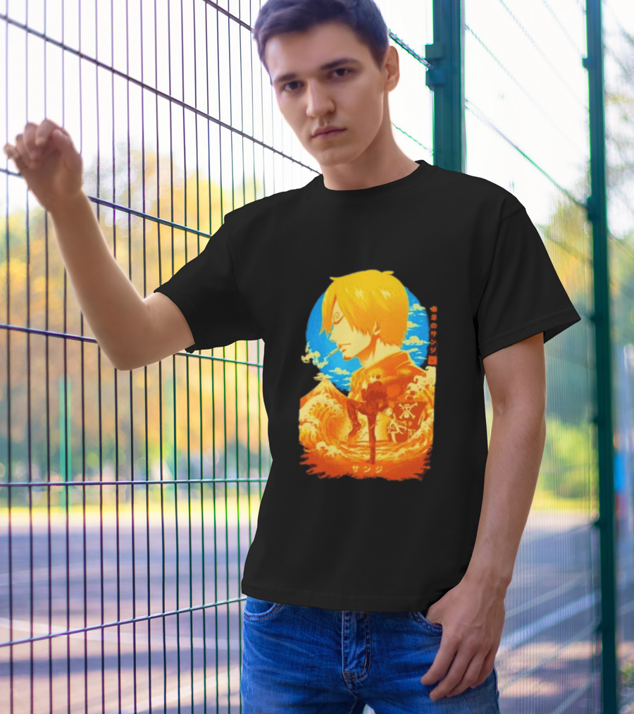 Sanji Black Leg One Piece Anime Manga Ocean Scene Luffy Jolly Roger T-Shirt