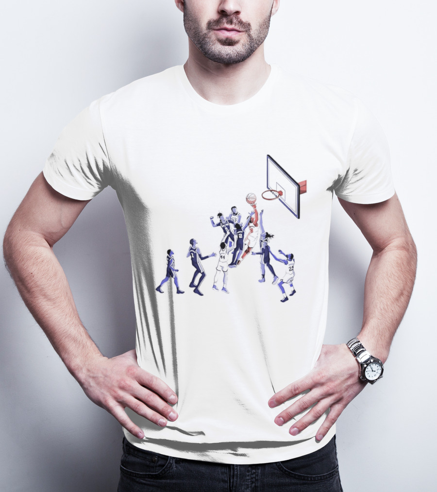 Basketball Action Scene Featuring Players In Jersey Numbers 5 22 2 8 44 And 25 T-Shirt