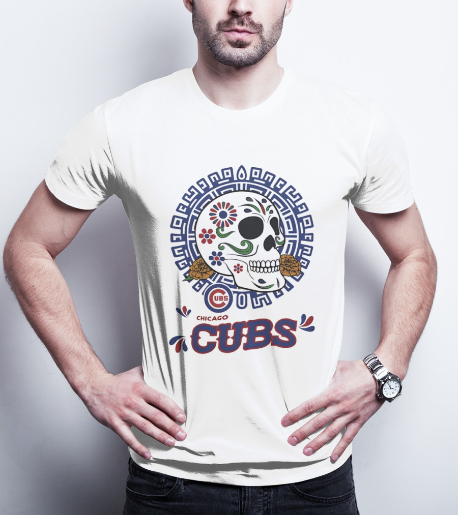 Chicago Cubs Día De Los Muertos Sugar Skull Floral T-Shirt