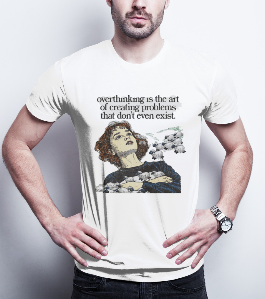 Overthinking Is The Art Of Creating Problems That Don't Even Exist Vintage Style Girl With Sheep T-Shirt