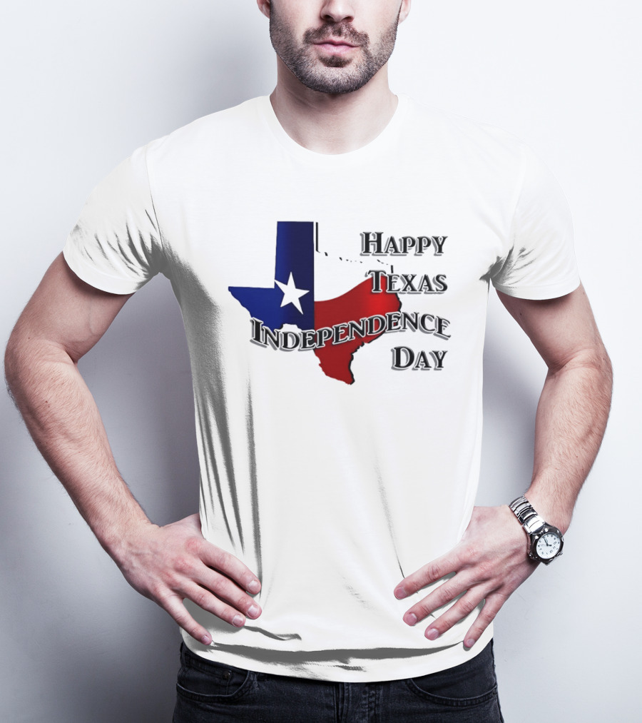 Happy Texas Independence Day Map Red And Blue Star T-Shirt