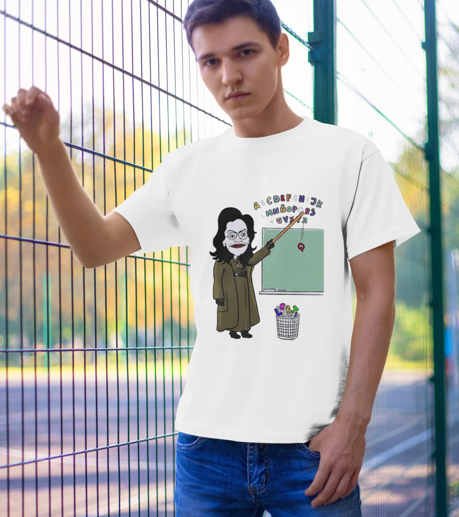 LGBTQ Alphabet Removal Cartoon Teacher With Chalkboard And Trash Bin T-Shirt