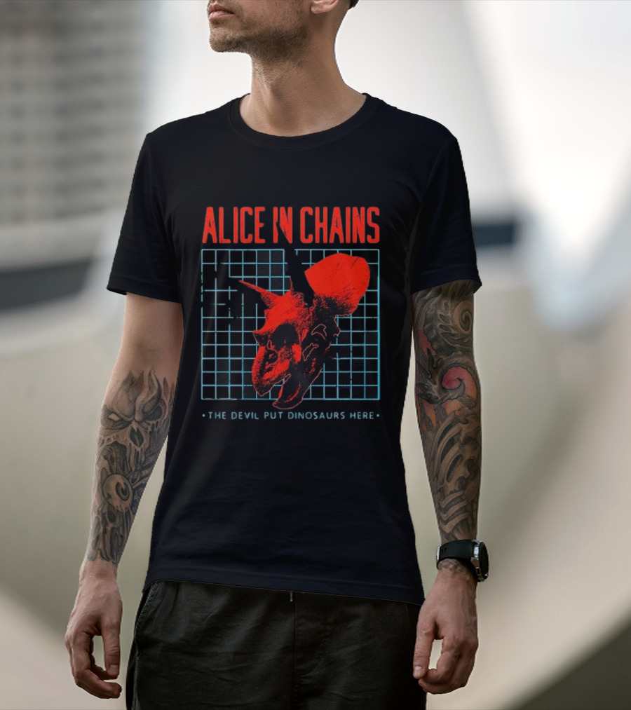 Alice In Chains The Devil Put Dinosaurs Here Red Skeleton Grid T-Shirt