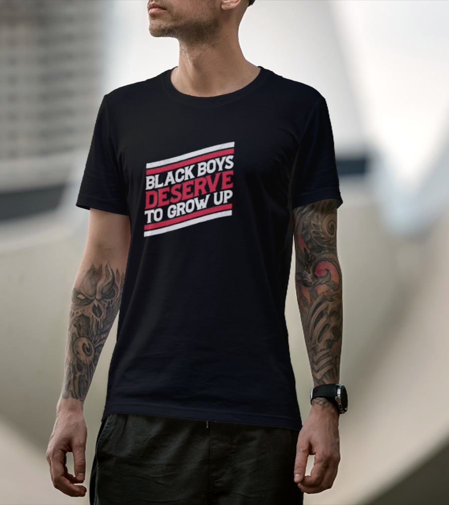 Black Boys Deserve To Grow Up Distressed Text With Red And White Stripes T-Shirt