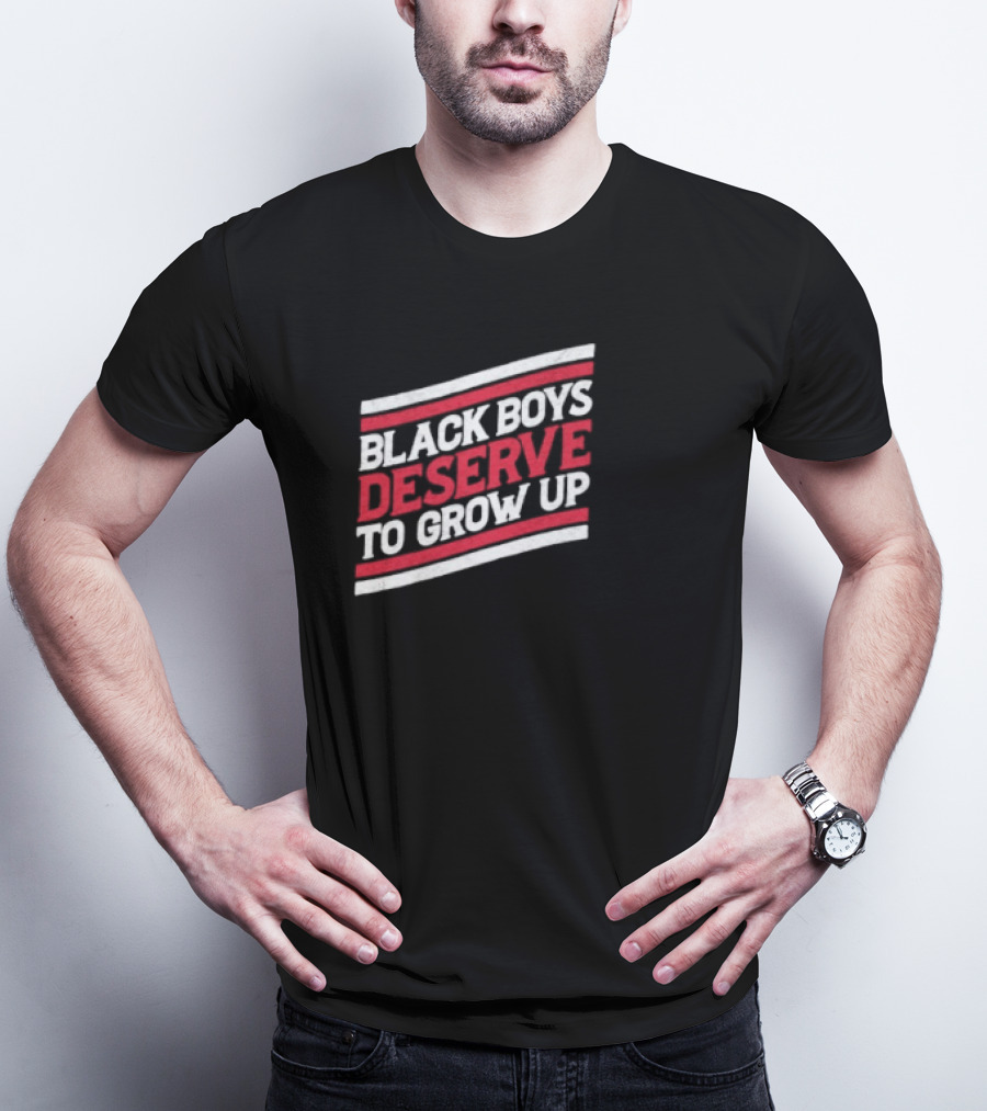 Black Boys Deserve To Grow Up Distressed Text With Red And White Stripes T-Shirt