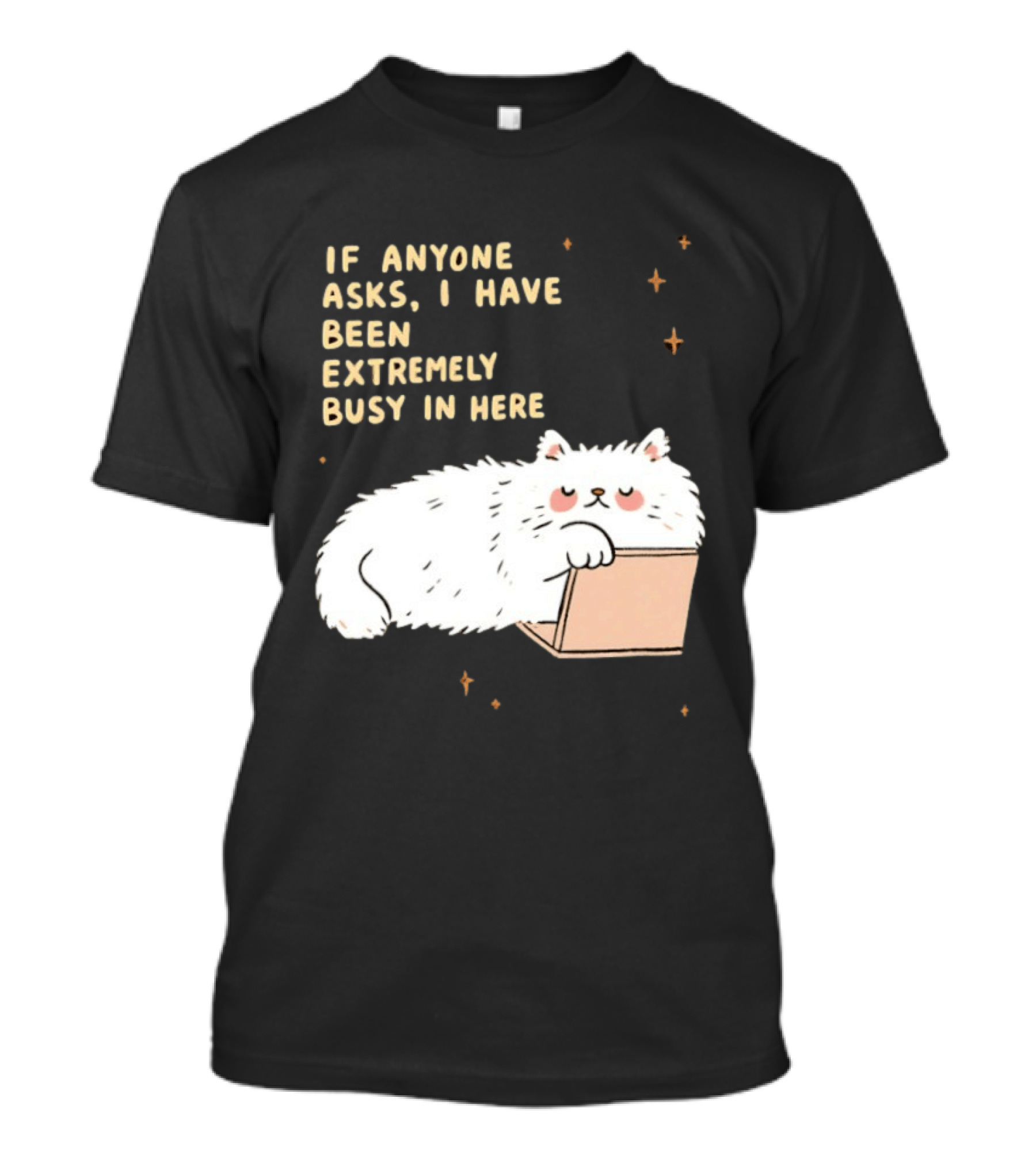 If Anyone Asks I Have Been Extremely Busy In Here Fluffy White Cat In Box T-Shirt