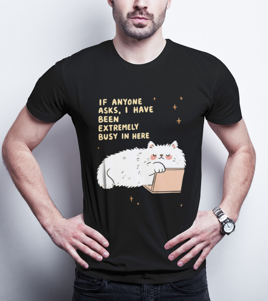 If Anyone Asks I Have Been Extremely Busy In Here Fluffy White Cat In Box T-Shirt
