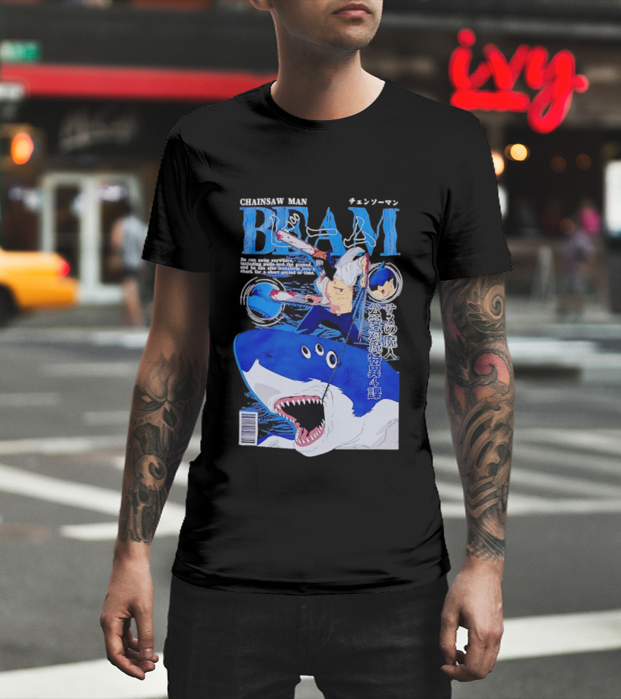 Chainsaw Man Beam Shark Transformation Japanese Manga Cover T-Shirt