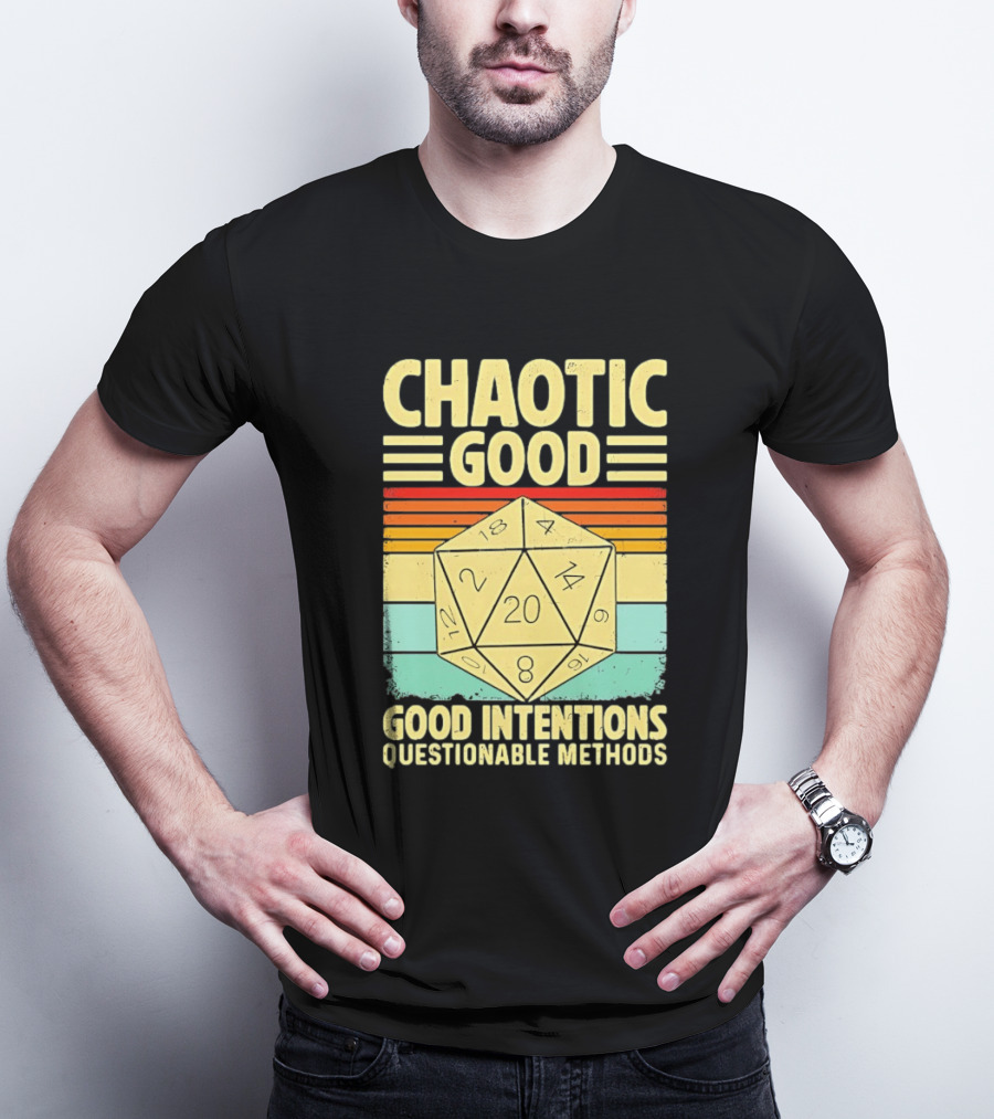 Chaotic Good D20 Good Intentions Questionable Methods Stripes T-Shirt