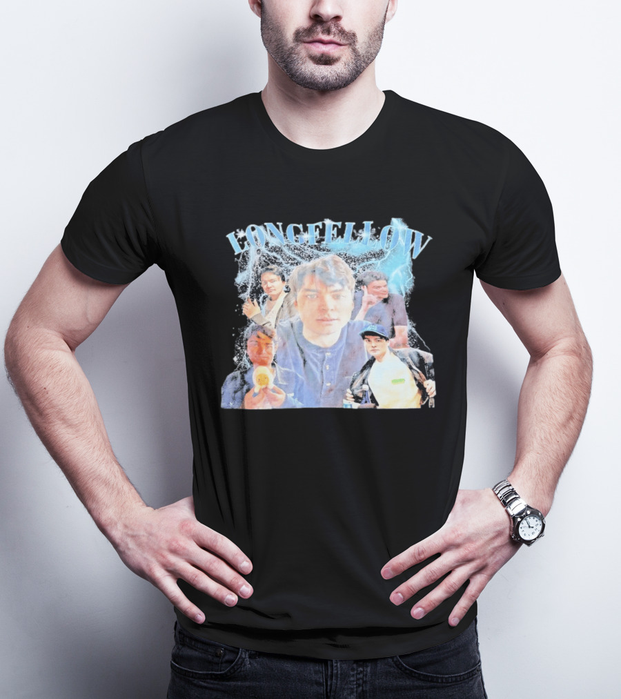 Longfellowww Collage Blue Lightning Multiple Faces Visual T-Shirt
