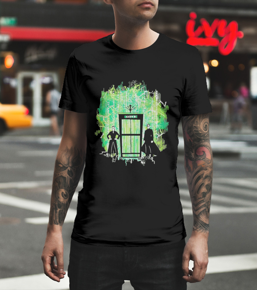 Matrix City Phone Booth Green Code Agents T-Shirt