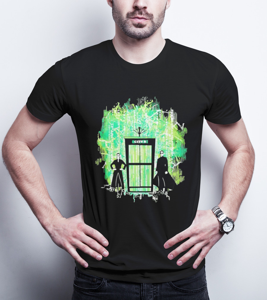 Matrix City Phone Booth Green Code Agents T-Shirt