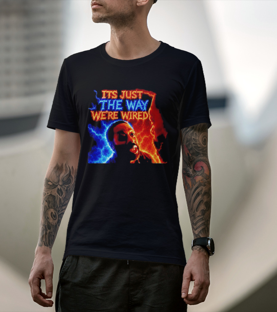 Its Just The Way We're Wired Red And Blue Lightning Face Illusion T-Shirt