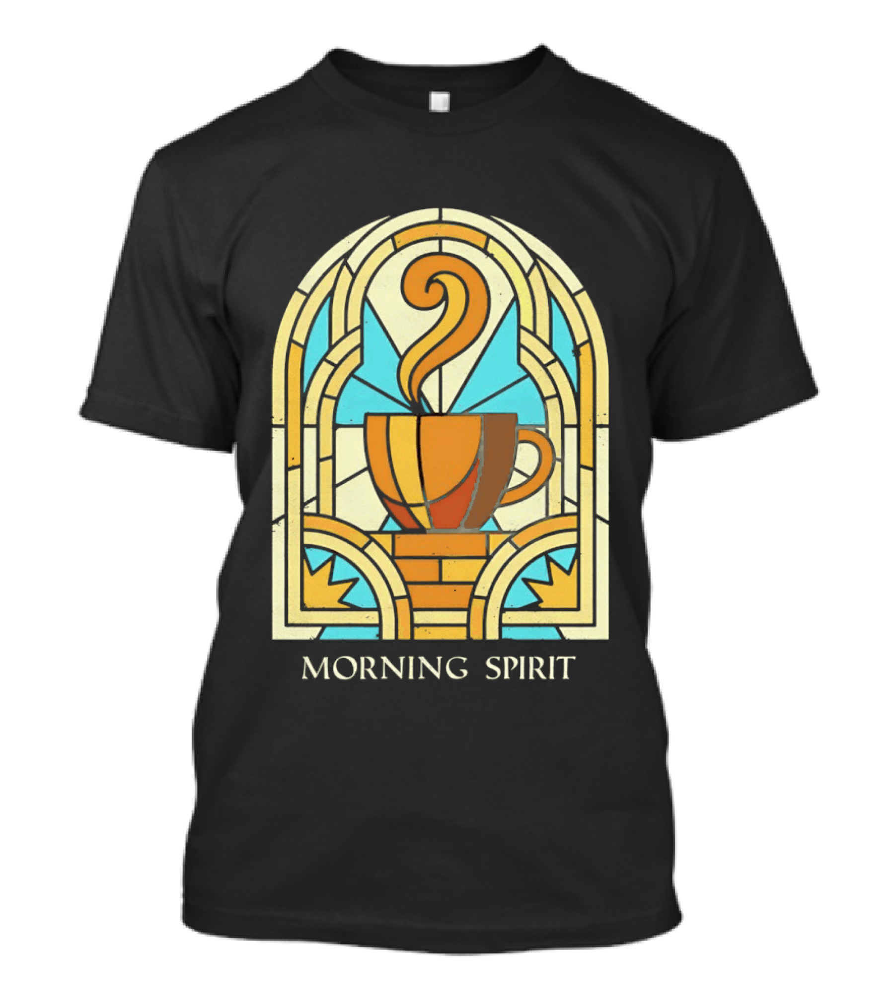 Morning Spirit Coffee Cup Stained Glass Art Deco T-Shirt