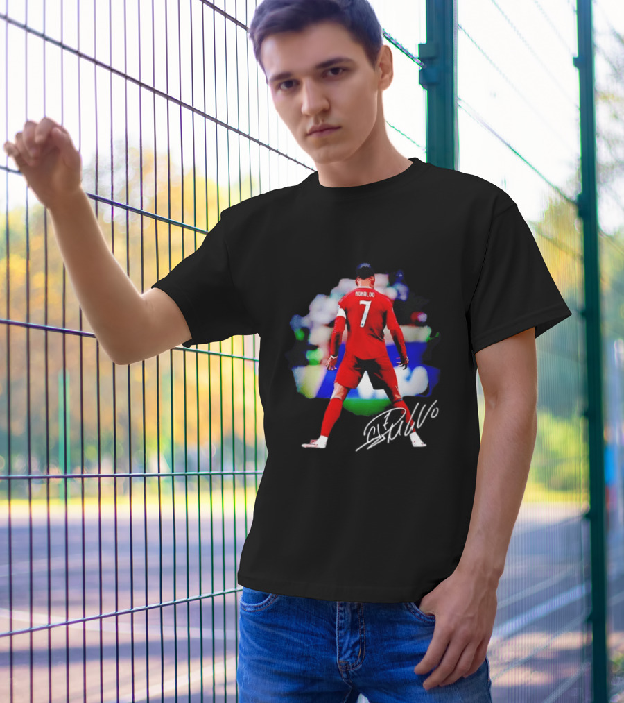 Ronaldo Number 7 Portugal National Team Jersey Photographic Arts With Autograph T-Shirt